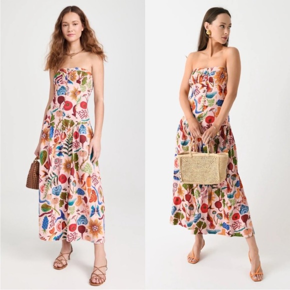 FARM Rio | Dresses | Farm Rio Veggie Farm Floral Strapless Maxi Dress ...